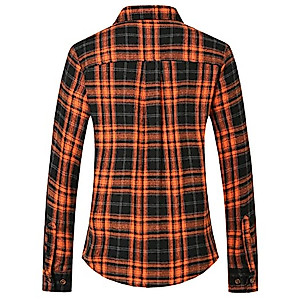 SSLR-Flannel-Shirts-for-Women-Long Sleeve Button Down Shirts Plaid Lightweight Casual (Large, Orange Black)