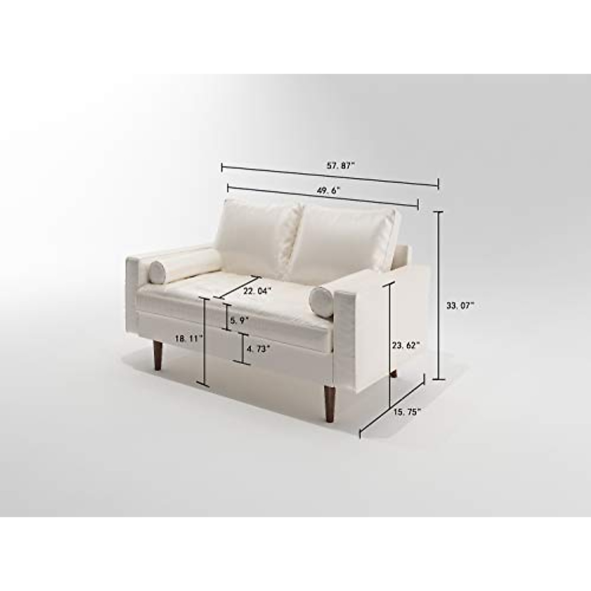 Container Furniture Direct Womble Mid Century Modern Couch with Bolster Pillows, PU Leather Upholstered Tufted Seat, Versatile Retro Design for Comfortable Living Spaces, Sofa, Coffee Brown