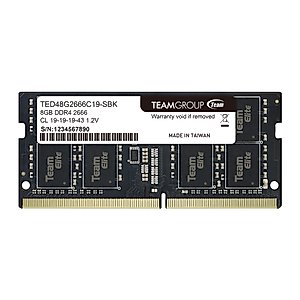 TEAMGROUP Elite DDR4 8GB Single 2666MHz PC4-21300 CL19 Unbuffered Non-ECC 1.2V SODIMM 260-Pin Laptop Notebook PC Computer Memory Module Ram Upgrade - TED48G2666C19-S01