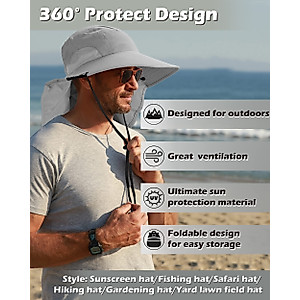 Tirrinia Neck Flap Fishing Safari Cap for Men & Women, Wide Brim Sun Hat for Outdoor Hiking, Camping, Gardening