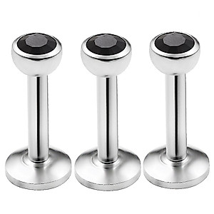 bodyjewellery 3pcs 16g 1/4 Labret Stud Lip Ring Snake Bite Conch Forward Helix Monroe Tragus Dahlia Marilyn Internally Threaded - Jet