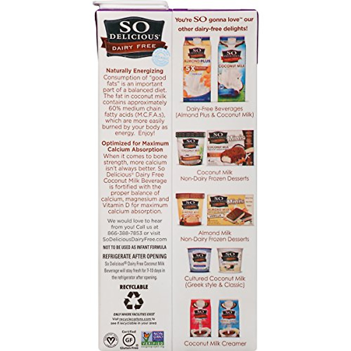 So Delicious Dairy Free Shelf-Stable Coconutmilk, Unsweetened, Vanilla, Vegan, Non-GMO Project Verified, 1 Quart (Pack of 12)