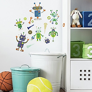 RoomMates RMK3941SCS Robots Peel and Stick Wall Decals,Orange, Blue, Purple, Green