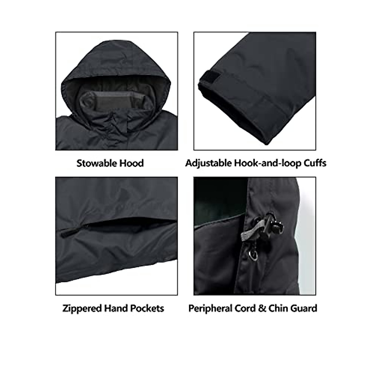 Little Donkey Andy Women’s Lightweight Waterproof Rain Jacket Outdoor Windbreaker Rain Coat Shell for Hiking, Travel Black XS