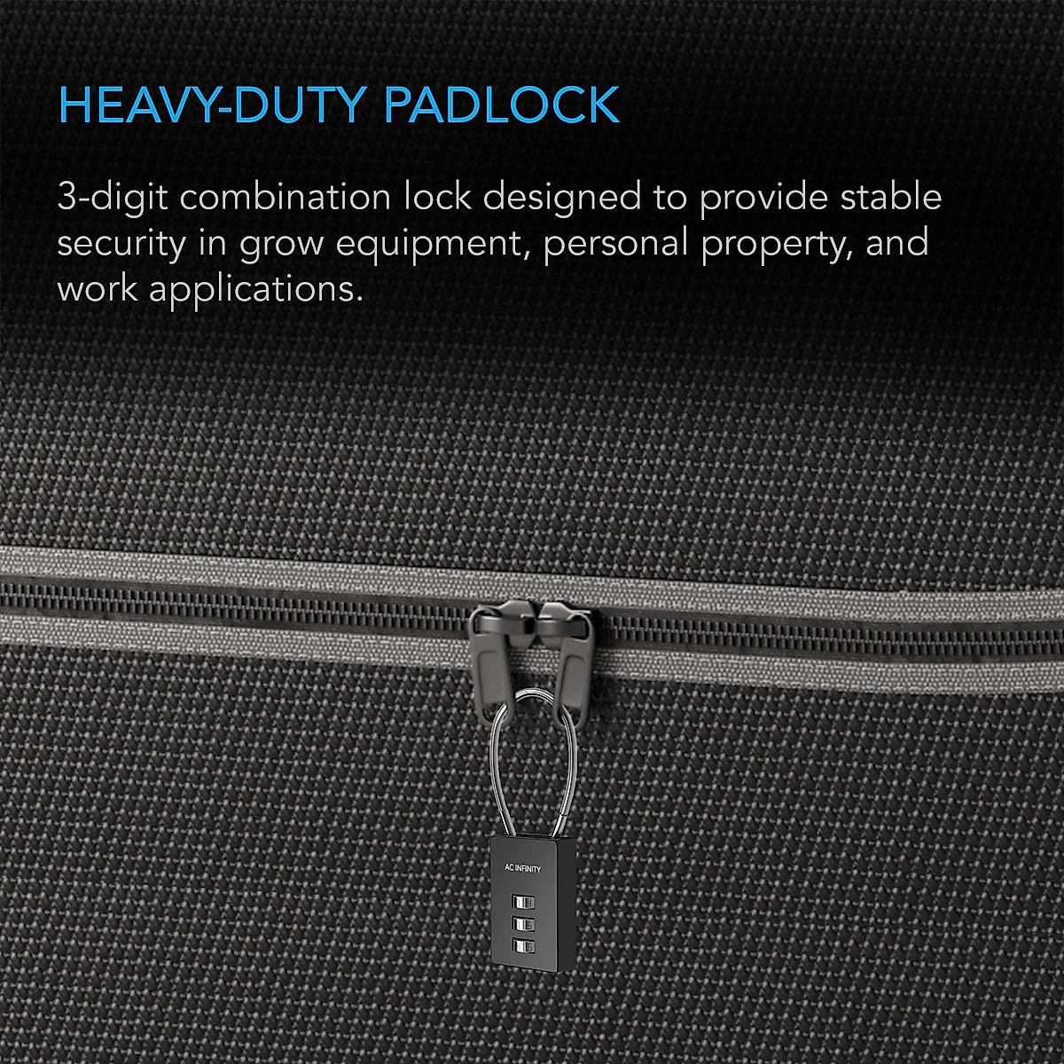 AC Infinity 3-Digit Combination Lock, 2-Pack Heavy-Duty Zinc Alloy Padlock with Steel Wire Cable for Grow Tents, Greenhouses, and Sheds