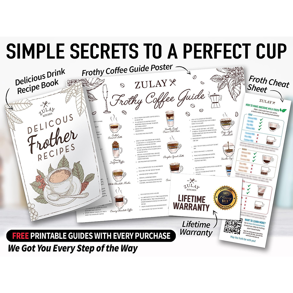 Zulay Kitchen Milk Frother Wand (2 Duracell Batteries Included) - Handheld Milk Frother - Easy-Clean Milk Frother Wand & Drink Mixer - Electric Coffee Frother for Frappe, Matcha - Metallic Blue