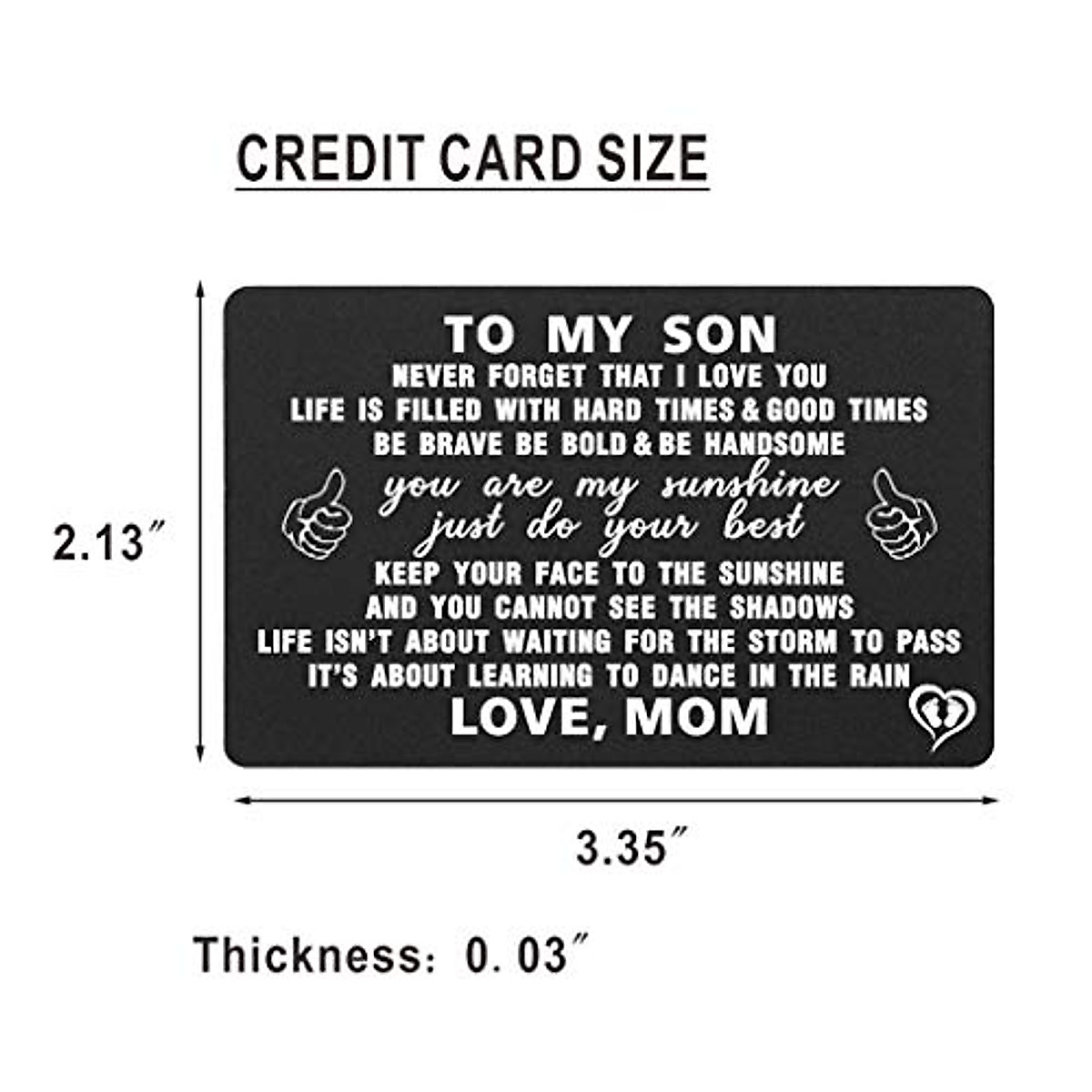 Resdink To My Son Gifts from Mom, Motivational Gift for Son From Mother, Engraved Wallet Inserts with Love Quotes, Son Birthday Wallet Card