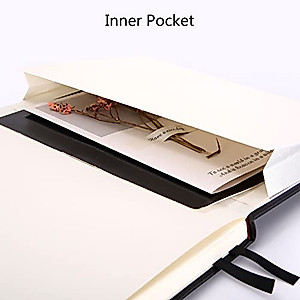 Btooktops Hardcover Notebook for Work, Lined Journal for Man Woman Writing, A5 College Leather Diary with Inner Pocket 192 Pages (Black)