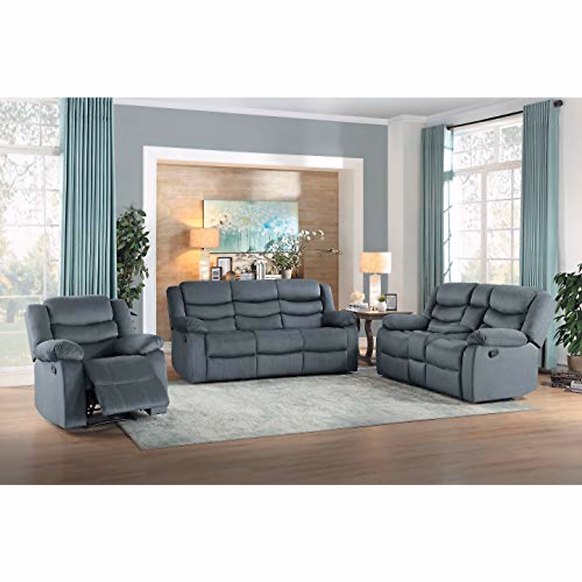 Homelegance 70" Manual Double Reclining Loveseat, Gray