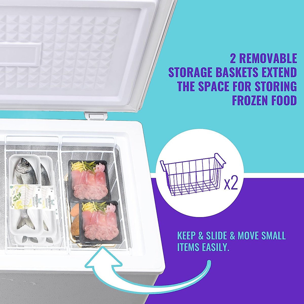 DEMULLER Chest Freezer, Small Deep 4.0 Cubic Feet White Freezing Machine, Compact Top Open Door with Electronic Panel, Temp Range -12 ℉ to 50 ℉, Two Storage Wire Baskets, Manual Defrost