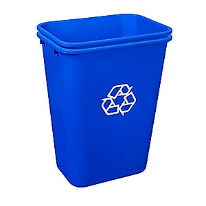 AmazonCommercial 10 Gallon Commercial Office Wastebasket, Blue, w/ Recycle Logo, 2-pack