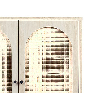 Rattan 2 Doors Buffet Sideboard Cabinet, 2 Tier Adjustable Shelves Accent Cabinet, Free Standing Console Table Sideboard Buffet Cabinet for Entryway Kitchen Dining Room, Natural
