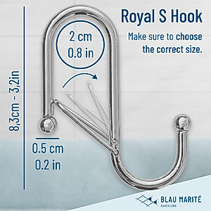 Blau Marité 10 Metalic S-Hooks with Anti-Fall System. Anti Drop S-Shaped Hook with Safety Buckle to Prevent Falls. Heavy Duty. (Silver, 3.25in Long (Diameter Rod<0.8in))