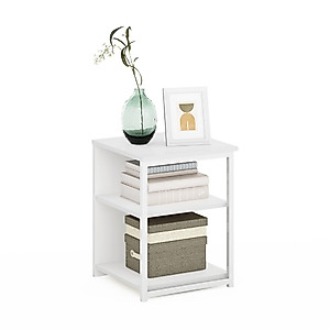 Furinno Camnus Modern Living End Sofa Side Table/Nightstand with Metal Frame Support, Solid White/White