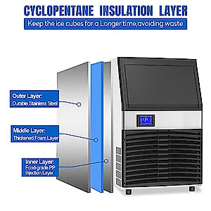 XPW Commercial 110V Ice Maker Machine - 450W 80-90LBS/24H with 40LBS Bin, Full Heavy Duty Stainless Steel Construction, Freestanding Automatic Clear Cube Ice Machine for Restaurant Home Bar