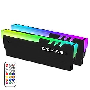 EZDIY-FAB ARGB Memory RAM Cooler DDR Heatsink with Controller for DIY PC Game MOD DDR3 DDR4 (Compatible with ASUS Aura Sync,GIGABYTE RGB Fusion and MSI Mystic Light Sync)-Black-2 Pack