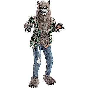 Spooktacular Creations Child Unisex Green Werewolf Costume, Halloween Werewolf Costume with Mask, Gloves and Shoes Cover-M(8-10yr)