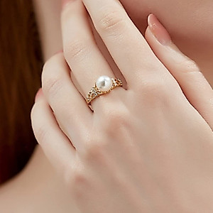 HUKQBUNX 18K gold natural freshwater pearl pearl pearl butterfly flower open ring women's fashion shiny ring adjustable