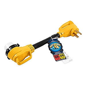 Camco - 21052 Heavy Duty Locking Female PowerGrip Adapter with Innovative 90 Degree Bend Design - 50 AMP Standard Male / 50 AMP 18" (55562)