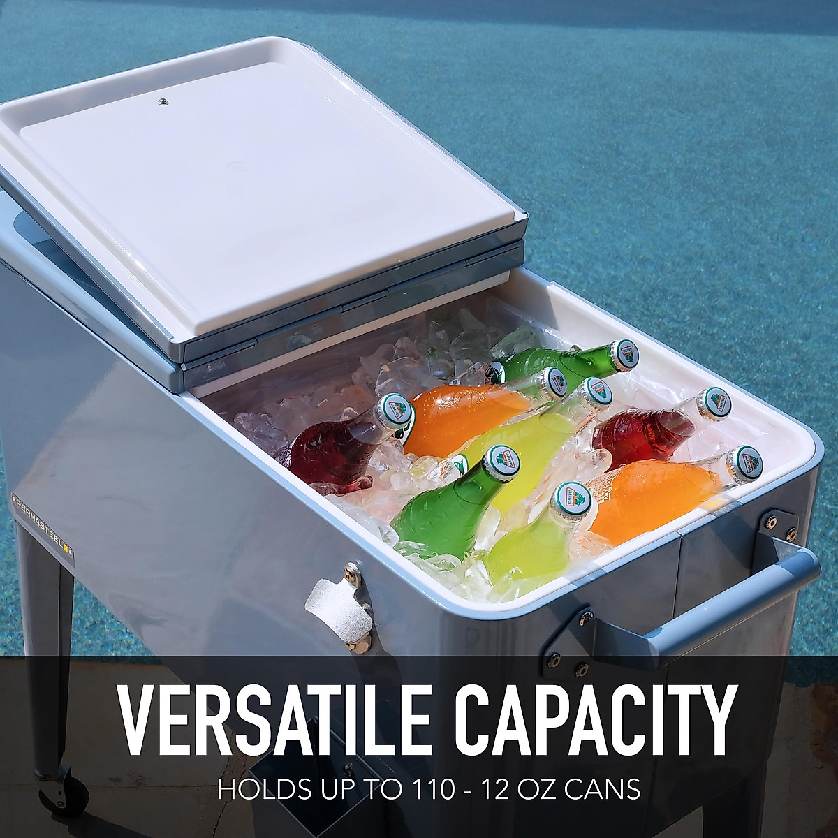 Permasteel 80-Qt Classic Outdoor Patio Cooler for Outside Beverage Rolling Cooler Bar Cart with Wheels & Handles, Retro Design, Blue