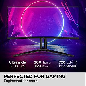 ViewSonic XG341C-2K 34 Inch 1440p 21:9 Curved Gaming Monitor 1ms, 200Hz, FreeSync Premium Pro, Mini LED, HDMI 2.1, USB C, HDR1400