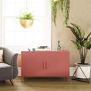 REALROOMS Shadwick 2 Door Wide Metal Locker Accent Storage Cabinet, Terracotta