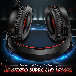 Gaming Headsets for Xbox One PC PS4 PS5 - Computer Over Ear Headphones with Noise Cancelling Mic & Stereo Sound for Nintendo Switch - Red