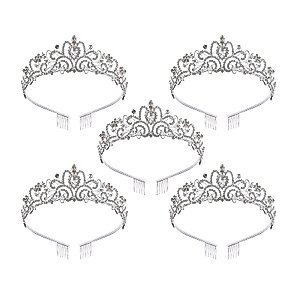 5 Pack Silver Crystal Tiara Crowns For Women Girls Princess Elegant Crown with Combs Women's Headbands Bridal Wedding Prom Birthday Party Headbands for Women