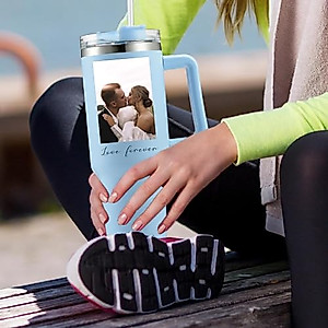 Personalized 40oz Tumbler with Handle Custom Tumbler Cup Colorful Sublimation Tumbler with Lid Straw Customized Stainless Steel Insulated Cup for Women Men Wife Husband Valentines Christmas Day Gifts