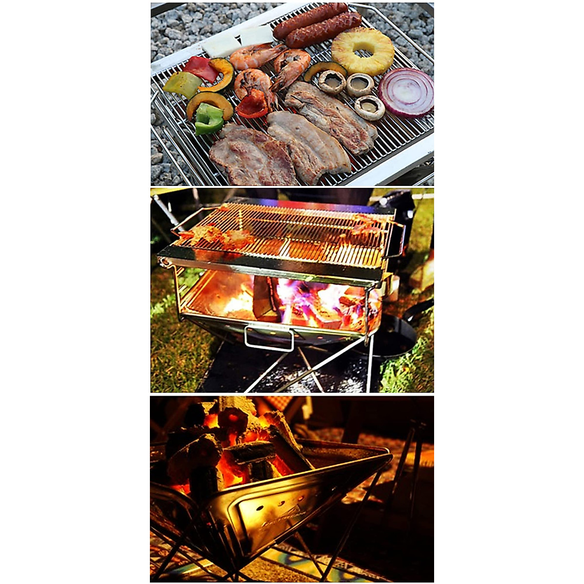 CAMPINGMOON 3-in-1 Portable Stainless Steel Wood Burning Grill and Fire ...