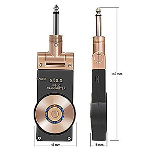 Stax Guitar Wireless System Transmitter and Receiver, Electric Guitar Accessories with 2.4GHZ, Built-in Rechargeable Wireless Guitar System for Electric Guitar Bass Gold