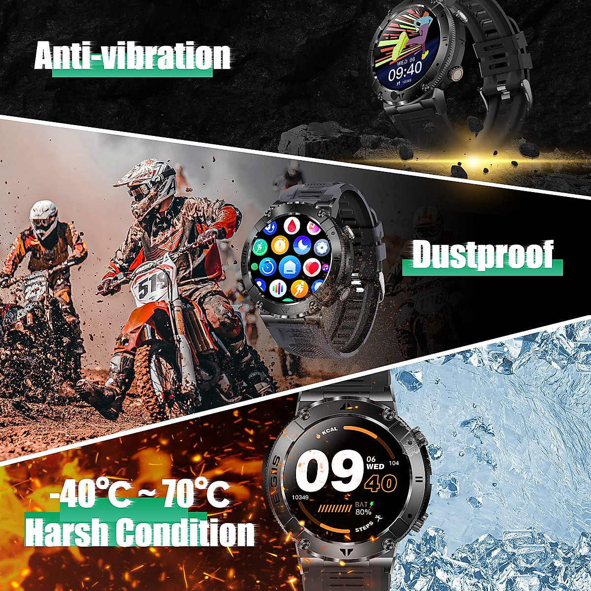 Smart Watch for Men (Call Receive/Dial) Rugged Military Tactical Smartwatch 1.32" HD Outdoor Sports Smartwatch Fitness Tracker Watch with Heart Rate Blood Pressure Sleep Monitor for Android iOS