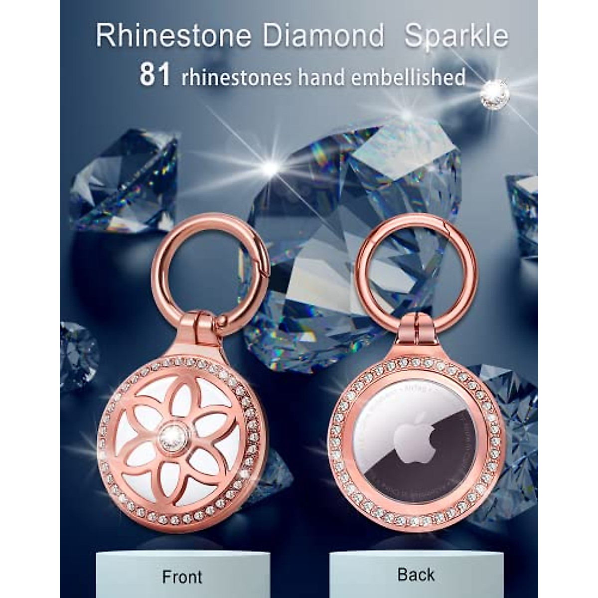 Airtag Holder,Metal Badge Rhinestone Airtag Key Chain,Diamonds Shine Air Tag.Holder Keychain,Air Tag Key Chain Compatible Apple Air tag