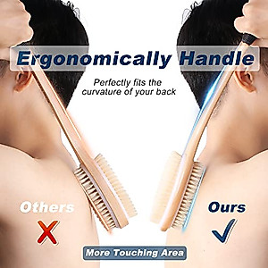 KIPRITII Ergonomically Back Scrubber for Shower,Double-Sided Back Brush Long Handle for Shower, Wet & Dry Brush for Cellulite and Lymphatic (Black)