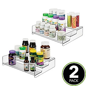 mDesign 3 Tier Bathroom Organizer Shelf - Storage Rack for Vitamins, Supplements - Versatile Compact Space Saving Holder for Countertops, Cabinets, Shelves - Ligne Collection - 2 Pack - Clear