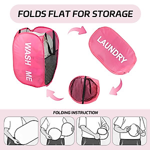 podafu 2 Pack Collapsible Kids Laundry Basket With Handles Mesh Pop Up Laundry Hamper for Bedroom, Dorm ，Travel or Camper (Pink + Blue)