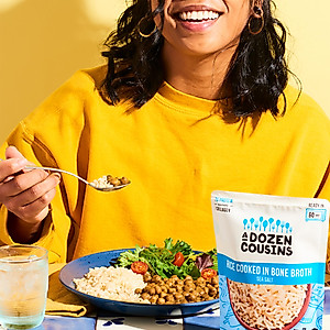 A Dozen Cousins Rice Cooked in Bone Broth Microwaveable Rice Packets | 7g Protein | Contains Collagen (Sea Salt, 8 Pack)