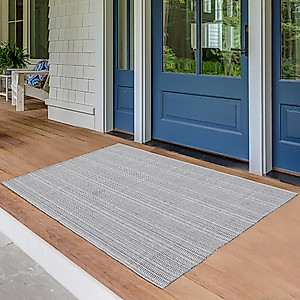 JinKune Area Rug 4'x6' Washable Outdoor Rugs, Gray Cotton Hand-Woven Patio Rug, Boho Bedroom Rug Entryway Rugs, Farmhouse Foldable Floor Carpet Indoor for Bedroom Kitchen Living Room Dining Room