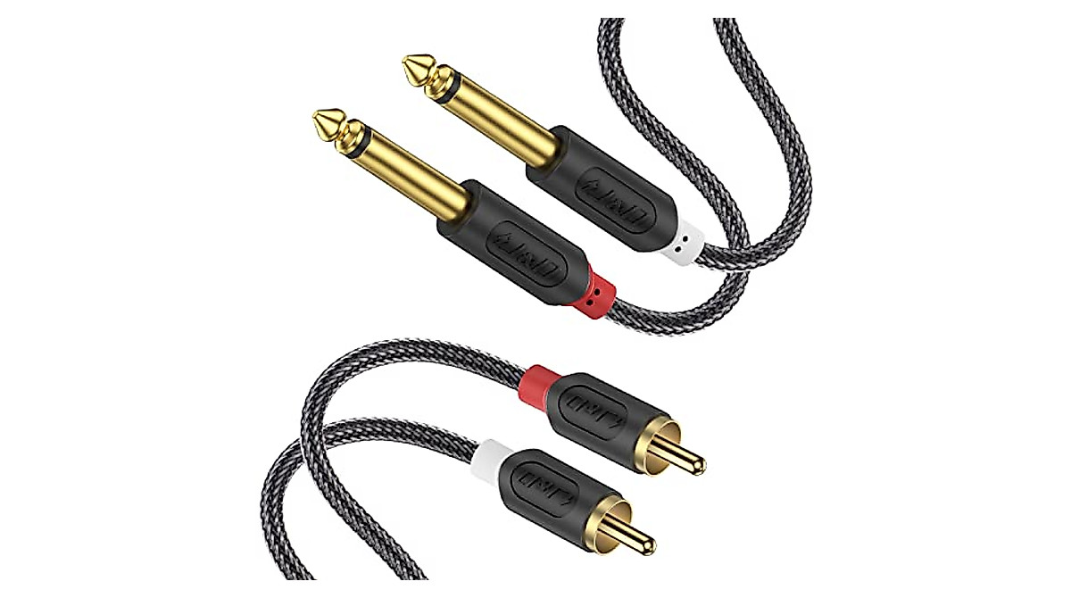 J&D Dual 1/4" TS to 2 RCA Stereo Audio Cable - 6ft