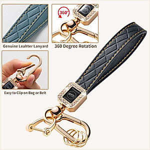 CACARLIKE Universal Leather Car Keychain for Women Men, Extended Car Lanyard Key Fob Holder with 3 Keyrings, Anti-lost D-ring and Carabiner Clip Car Accessories, Pink