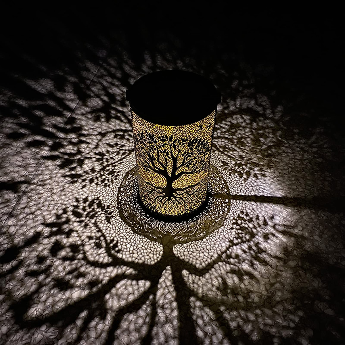 Ruiqas Solar Light Energy Saving Lamp Indoor Outdoor Hollow- Out Leaves Bucket Light Waterproof Lamp for Patio Garden Home Decoration