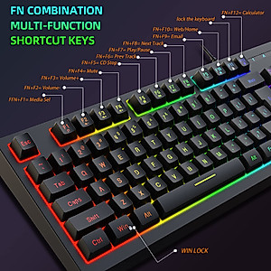 Fuegobird Gaming and Office Keyboard, USB Wired High Performance, RGB Backlit, Compact 87 Keys Low Caps for Windows, Mac, Android