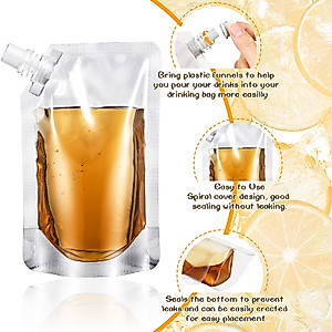 ZCYSRLQIN 120 Pcs Plastic Flask,Reusable Concealable Plastic Drink Pouches for Adults,Cruise Plastic Pouches for Drink Travel Clear Drink Containers for with Funnel for Juice Pouches Bottle Kit