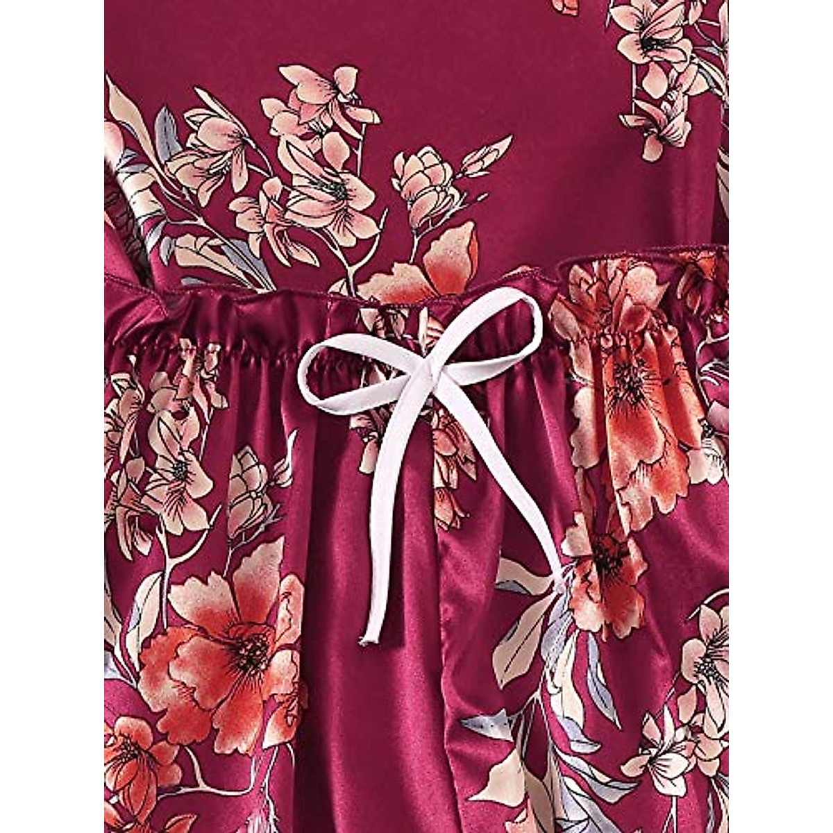 WDIRARA Women's Silk Satin Pajama Set 4 Pieces Sleepwear Loungewear Pj Sets Burgundy M