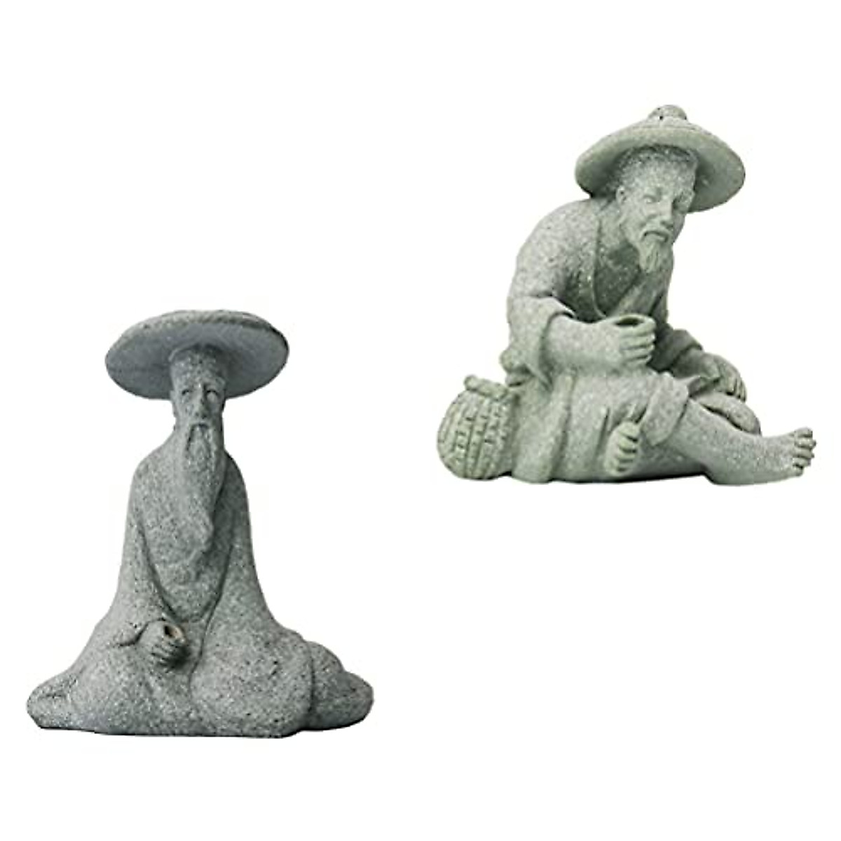 2Pcs Mini Fisherman Figurines Ceramics Chinese Mudman Sitting Fishing Garden Statue for Micro Pot Flower Vase Aquarium Decorations Asian Decor for Zen Garden, Gray, 4.5x4cm (17P5SY00210913VJ)