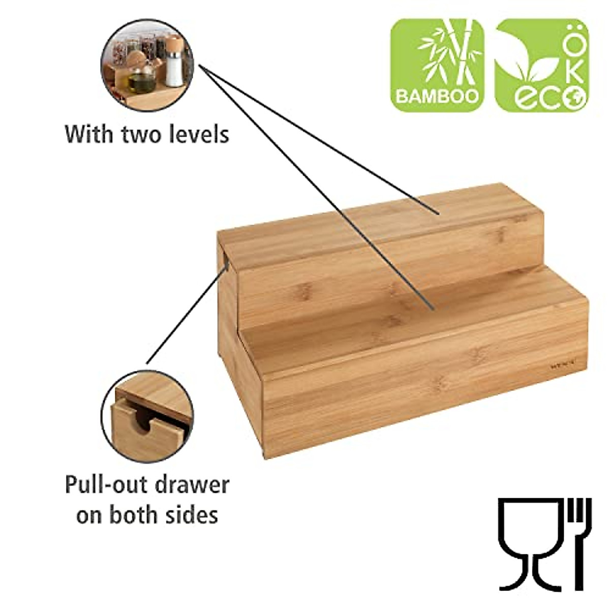 WENKO Bamboo Tea Bag Organizer with Drawer, Tea Bag Storage Container, Coffee and Tea Caddy for Kitchen, Tea Station, Tea Bag Holder, Coffee Bar Accessories and Organizer, 13 x 6.7 x 5.9 in