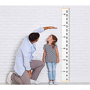 SUJAYU Growth Chart for Kids, Canvas Height Chart Ruler Removable Wood Hanging Wall Ruler Measurement Chart for Home Decoration (White)