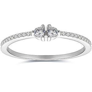 BLOSSOM & HUE Rhodium Plated Sterling Silver 925 Delicate CZ Wedding Band Paved Ring