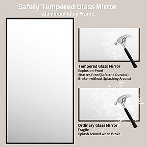 LOAAO 55"X30" Black Rectangle Bathroom Mirror Wall, Matte Black Aluminum Alloy Frame, Tempered Glass, Hangs Vertically or Horizontally, Easy to Install