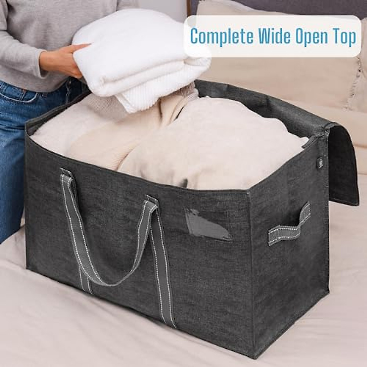 VENO 10 Pack Moving Bags, Moving Supplies, Moving Boxes, College Packing Storage Boxes with Lids Alternative, Heavy Duty Totes, Extra Large, Sturdy Handles, Zipper, for Packaging (Dark Gray, 10 Pack)